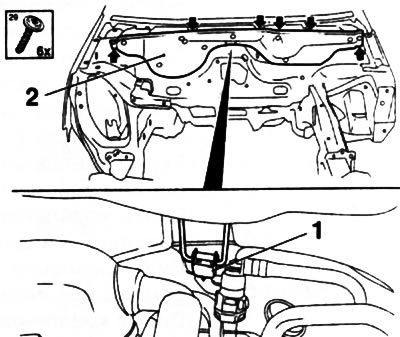 Removal and installation the engine compartment bulkhead cover (Meriva ...