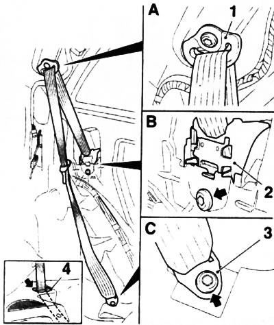 Removal and installation the rear seat belt (Corsa C) (Opel Corsa C ...