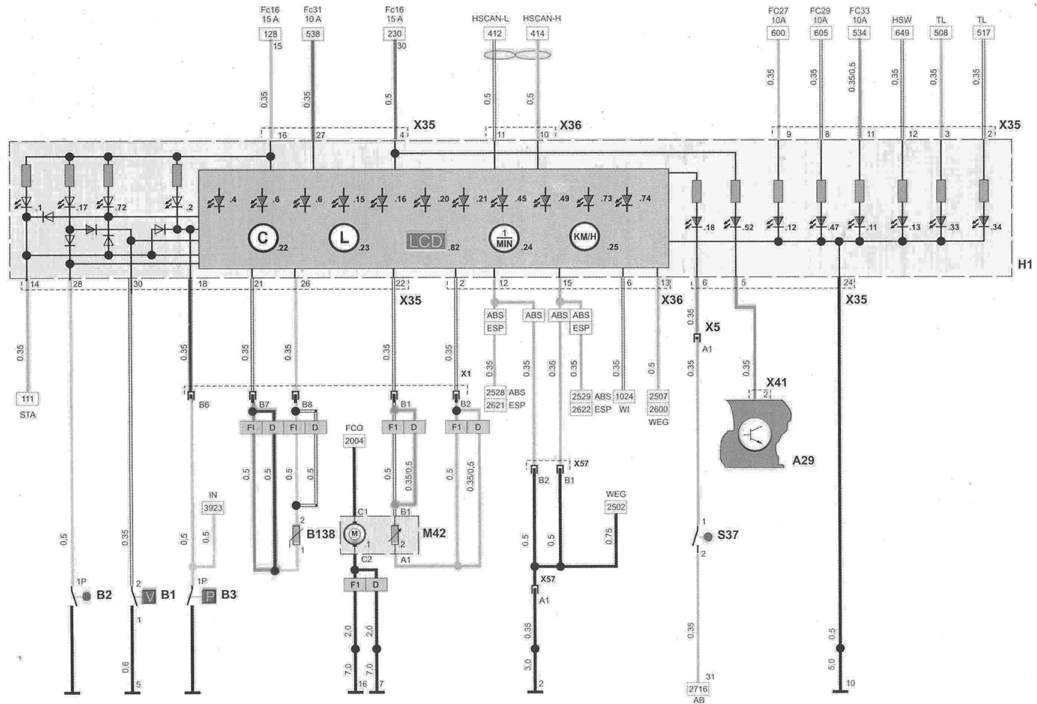 Instrument panel (Opel Vivaro A 2001-2014: Electrical equipment: Electrical diagrams)